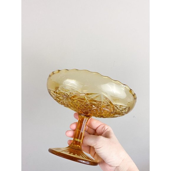 Accents | Yellow Depression Glass Pedestal Bowl Candy Dish Scalloped ...